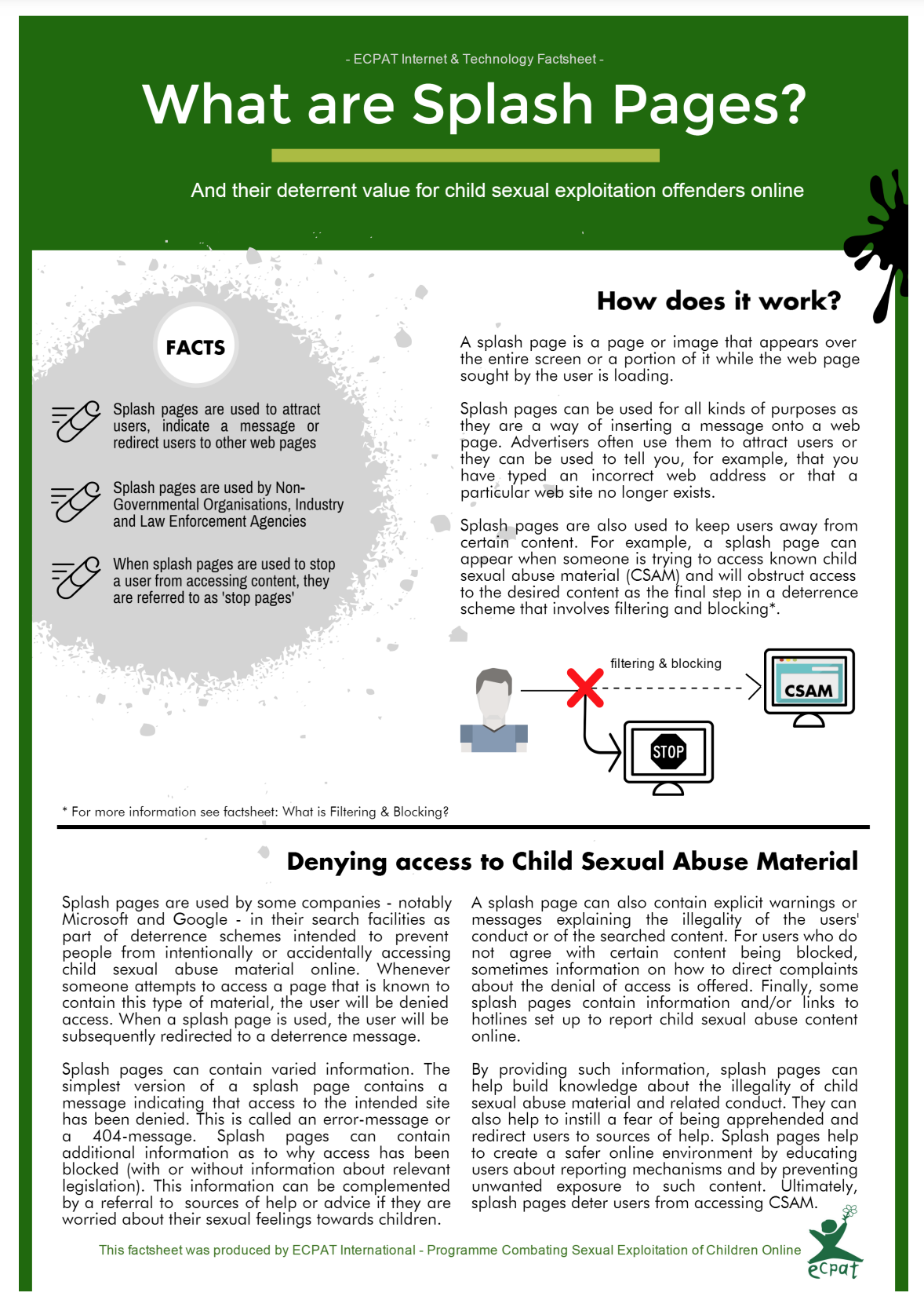 Factsheets on Internet and Technology: Splash pages - ECPAT