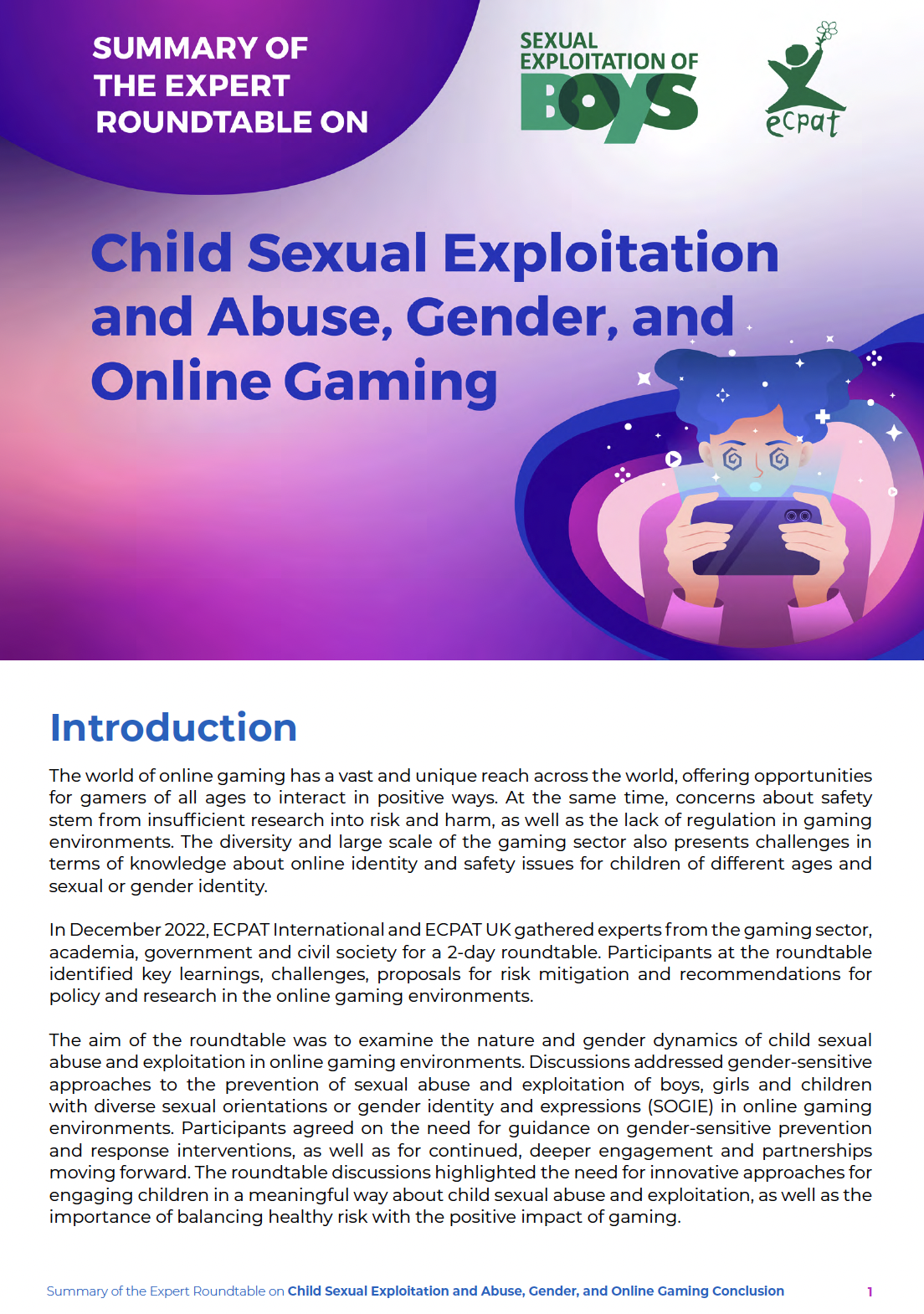 Summary of the Expert Roundtable on: Child Sexual Exploitation and Abuse, Gender, and Online ...